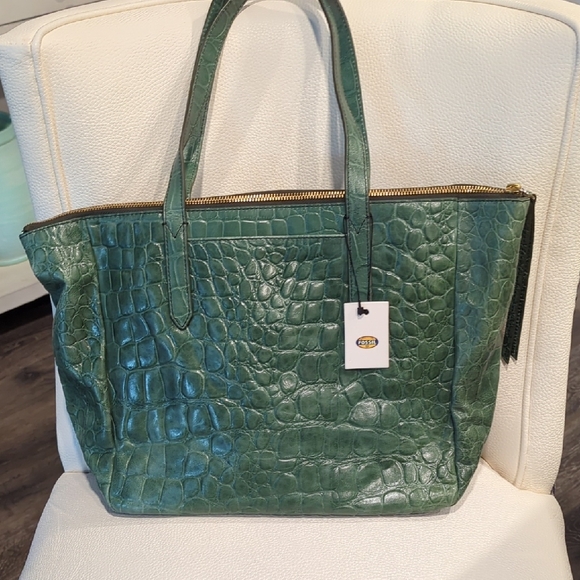 Fossil | Bags | Fossil Green Crocodile Embossed Tote Bag | Poshmark